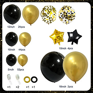 iLaFm 150pcs Black Gold Balloons Garland Arch Kit with Star Balloons for Graduation Class of 2024 Prom Birthday Retirement New Years Eve Wedding Anniversary Baby Shower Party Decorations