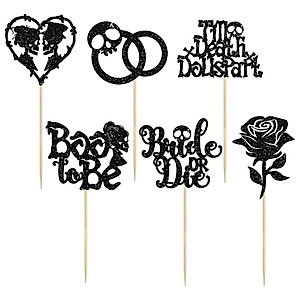 24Pcs Halloween Bachelorette Cupcake Toppers Black Glitter Boo To Be Ring Bride Or Die Skull Heart Blood Cake Picks Horror Ghost Engagement Party Decorations