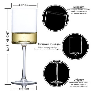 BACLIFE White Wine Glasses Set of 4 - Square wine glasses 15oz in Gift Packaging - Large Red Wine Glass on Long Stem - Unique Modern Shape - For men or women Wedding, Anniversary, Christmas
