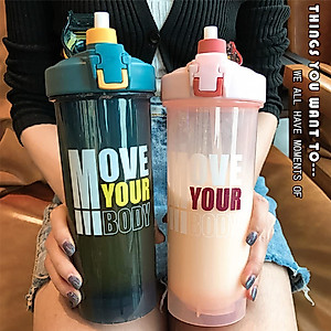 JRKJ Protein Shaker Bottles,Fitness Shake Cups Stirring Balls Sports Cups Protein Powder Shaker Cups Portable Large Capacity Straw Plastic Cups,The latest Stylish sports water cup, Pink