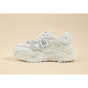 YYSPR Women’s Chunky Platform Sneakers Casual Comfortable Breathable Non Slip Mesh Walking Shoes White 7 US