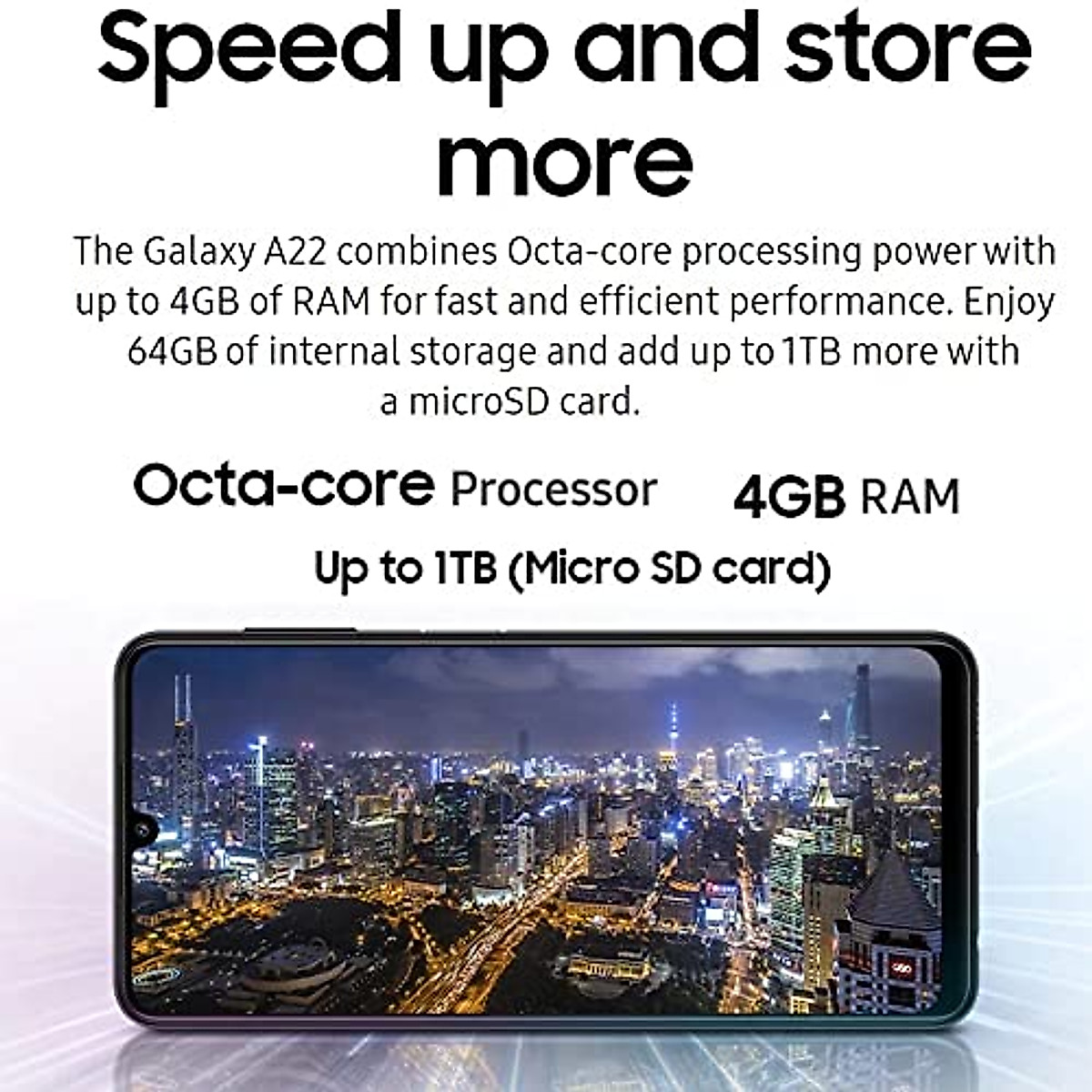 SAMSUNG Galaxy A22 (64GB, 4GB) 6.4", 5000mAh Battery, 48MP Quad Camera, Dual SIM GSM 4G Volte Unlocked (T-Mobile, Metro, Global) International Model A225M/DSN (Fast Car Charger Bundle, Black)