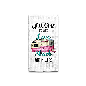 Personalized Welcome To Our Love Shack Waffle Weave Dish Towel | Valentine's Day Decor | Personalized Camping Gift | Camper Accessories | Personalized Dish Towel | Camper Decor