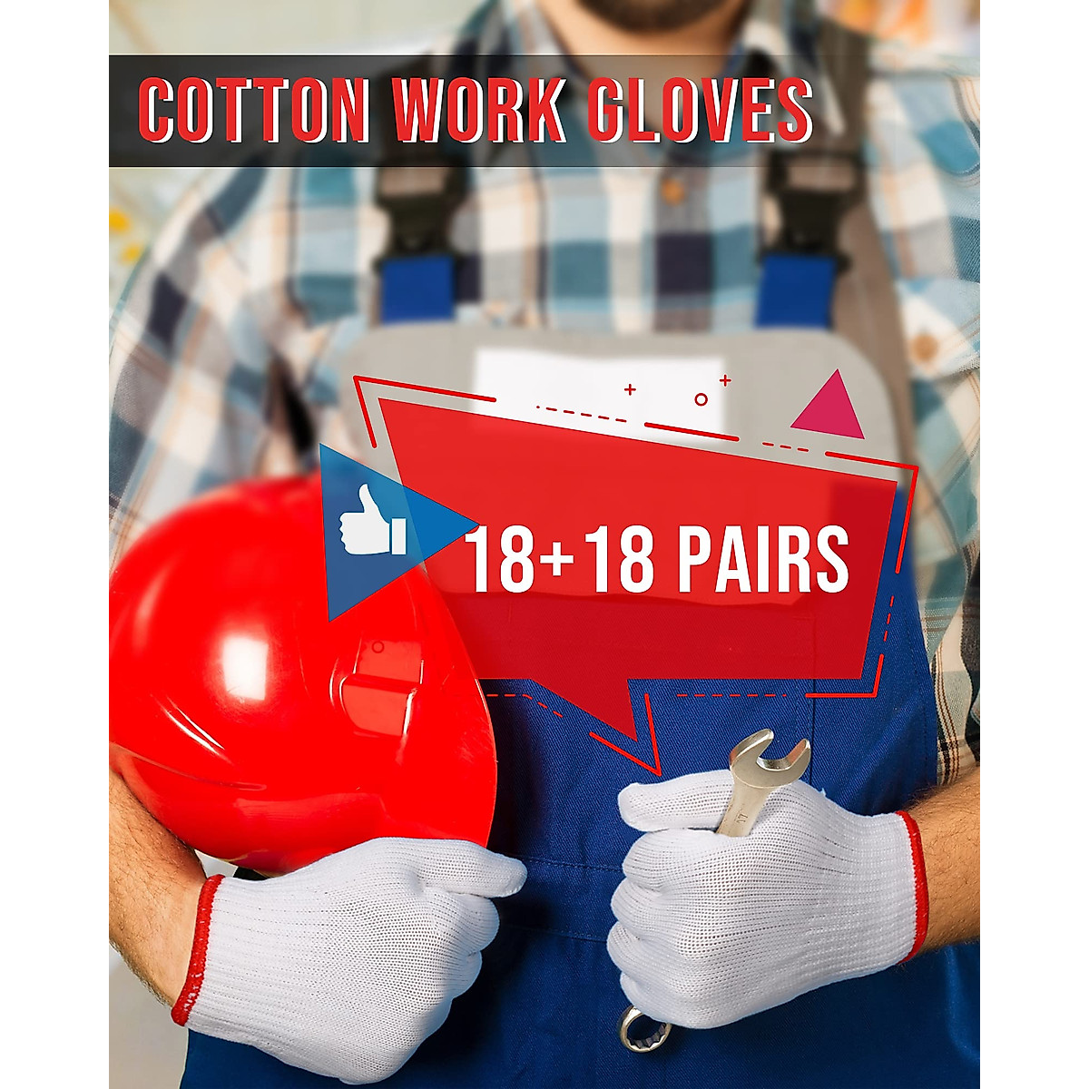 SATINIOR 36 Pairs Hand Work Gloves White Cotton Liners Gloves Safety Work Gloves Liners Men Women Cotton BBQ Gloves (Red Edging), One Size