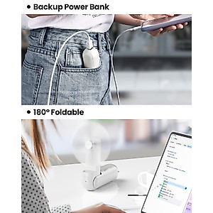 Gaiatop Portable Foldable Small Fan, Mini Hand Held Fan with USB Rechargeable 2000mAh Battery, Eyelash Fan for Girls, Travel For Women, Outdoor, White