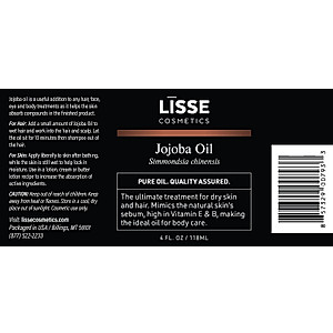 Lisse 100% Pure Jojoba Oil – Cosmetic/Therapeutic Grade– Batch Tested and Verified – Premium Quality you can Trust (4 oz)