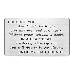 FALOGIJE Engraved Wallet Card Insert Men, Anniversary Card Gifts for Husband, I Choose You, Gifts for Husband from Wife, Groom's Gifts for Men, Romantic Gifts for Him, Fathers Day