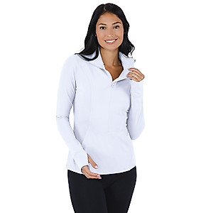 Yogalicious Nude Tech Half Zip Long Sleeve Jacket with Front Pockets - White - Medium