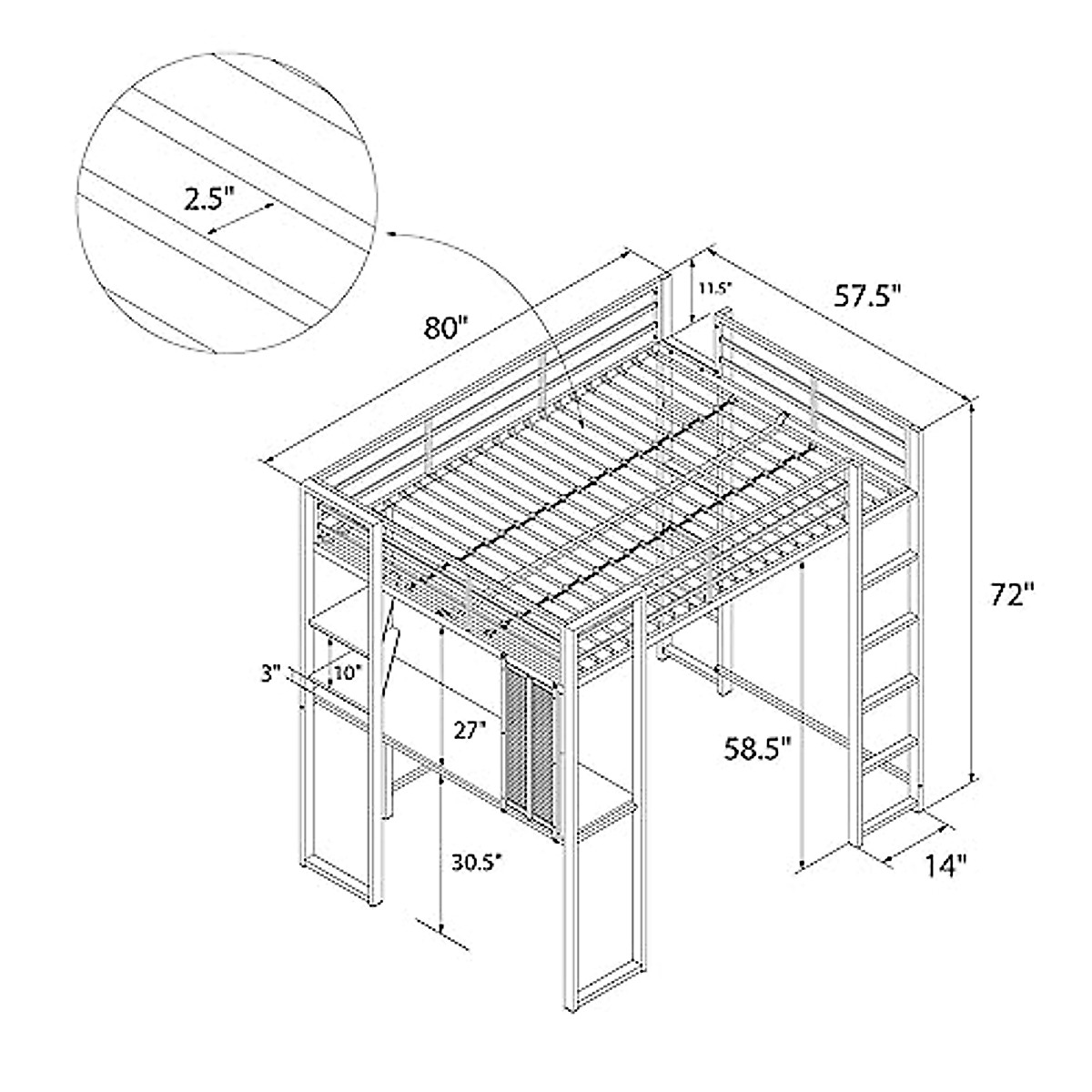DHP Adobe Loft Bed, Silver, Full