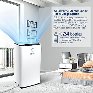 Dehumidifier for Home and Basements 25 Pints for 1500 Sq.Ft, 68oz(0.53gallon) Water Tank Capacity with Drain Hose, Intelligent Humidity Control, Childlock, Laundry Dry