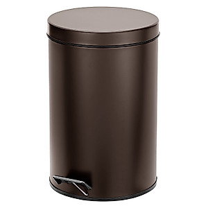 mDesign Metal/Steel 3.2 Gallon/12 Liter Round Step Trash Can with Lid, Foot Pedal Waste Basket, Garbage Bin with Removable Liner Bucket; for Bathroom, Office; Holds Trash, Recycling - Bronze