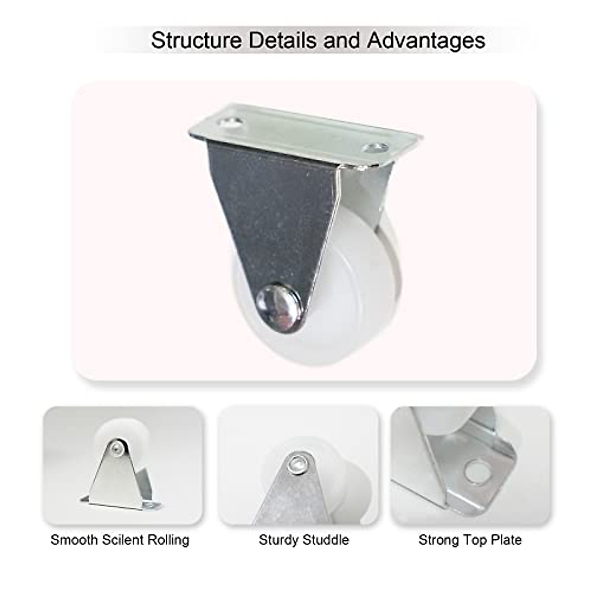 Dalyndar 16 Pack 1'' Caster Wheels Non Swivel Casters Self Adhesive or Screws Add On Light Weight Furniture Small Appliance, Silver Plate White Roller