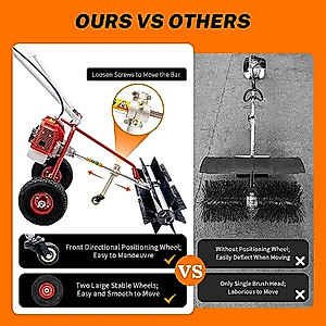 1.25 KW Walk-Behind Hand Push Floor Sweeper, 23.6" Sweeping Width Lawn Sweeper Manual Gas Power,1.2L Tank, Infinitely Adjustable Speed Patio Sweeper Cordless for Walkway, Yard, Garage, Patio
