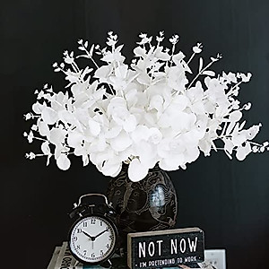 Gorgeoos 16PCS Artificial Eucalyptus Stems Bouquet White Faux Silk Eucalyptus Leaves with 4 Branches Real Touch Leaf Stem for Vase Wedding Table Centerpiece DIY Flower Arrangements Christmas Decor