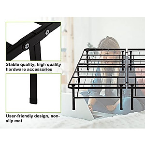 Ckofgdsue 14 Inch High Full Size Bed Frame Foldable Easy Assembly Platform Bed with Steel Slat Support & Storage Space for Bedroom Camping Tent Noise Free Metal Bed Frame Full No Box Spring Needed
