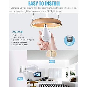 Light Bulb Camera Indoor, COSULAN 2.4G WiFi Floodlight Security Camera, 360 Degree Panoramic Surveillance Camera Lamp with Fisheye/Motion Detection/Night Vision/Cloud & SD Card Storage/Alert Events/A7