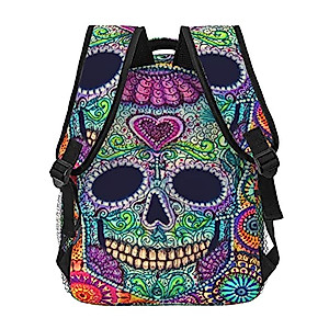 Big Capacity Rucksacks, Multi Color Flower Sugar Skull Art Anti-Theft Multipurpose Shoulder Bag, School Daypack Backpack, Travel and Sport Backpack Rucksack, Book Bag