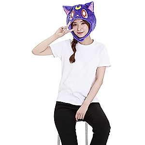 SAZAC Kigurumi Hat - Sailor Moon Luna - Cozy Costume Beanie Cap - Adult Size