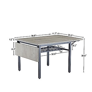 AMNOOL Folding Dining Table 1.2 Inch Thick Table Top Rectangle Retractable Dining Table with 2 Drop Leaves Adjustable Legs Desk Game Table for Dining Room Living Room Small Space (Grey)