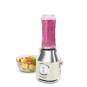 Classic Retro Electric Pulse Blender, 1 Liter Glass Pitcher, Includes Tritan Personal Travel Bottle With Lid And Storage Container, High Power 300 Watts Crushes And Pulverizes Ice Cubes
