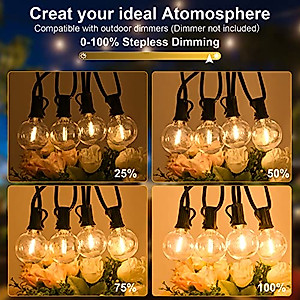 Outdoor String Lights,50ft with 48 Dimmable G40 LED Shatterproof Bulbs UL Approval Waterproof Globe String Lights 1W 2700K Outdoor Lighting for Backyard Porch Cafe Party Wedding Garden