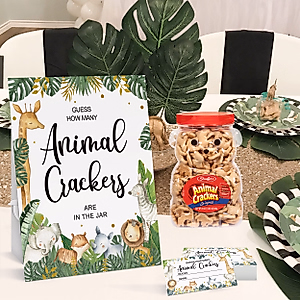 50 Safari Baby Shower Games, Safari Guess How Many Animal Crackers Game Cards with Sign, Jungle Baby Shower Games, Candy Guessing Game Tickets Safari Baby Shower Decorations(2x3.5 Inches)