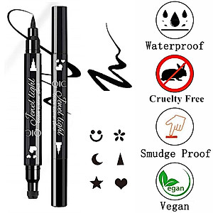 Go Ho 6 PCS Eyeliner Stamps,Double-sided Super Slim Gel Felt Tip High Black Eye Liner Pen,Waterproof Smudge-Proof Smooth Eyeliner Makeup Tools（6 Shapes）