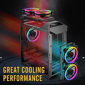 EZDIY-FAB Dual Ring 120mm RGB Case Fan 5-Pack,Quiet Edition High Airflow Adjustable Color LED Case Fan for PC Cases, CPU Coolers with Remote Controller