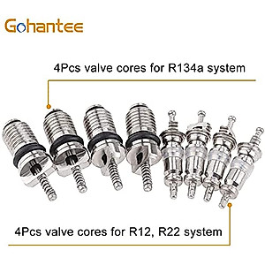 gohantee 17Pcs Air Conditioning Valve Core Kit Schrader Valve Cores Accessories A/C R12 R134a Refrigeration Valve Stem Core Rmover Tool HVAC System Seal Caps Kit