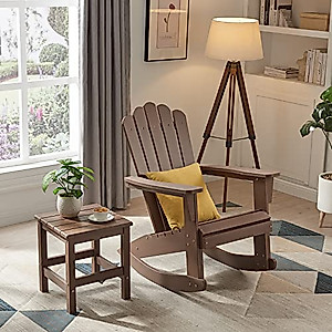 Psilvam Adirondack Patio Rocking Chair, Poly Lumber Porch Rocker with High Back, 350Lbs Support Rocking Chairs for Both Outdoor and Indoor, Poly Rocker Chair Looks Like Real Wood Set of 2（Brown）