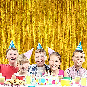 2 Pack 3.2ft x 8.2ft Gold Metallic Foil Curtains, Big Laser Glitter Fringe Rain Curtain Photo Booth Backdrop Tinsel Curtain Streamer for Birthday Wedding Graduations Christmas Event Party Supplies