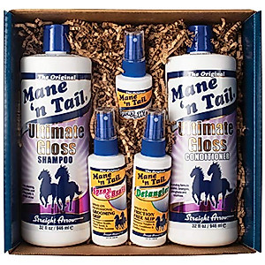 Mane 'n Tail Ultimate Gloss Shampoo and Conditioner 32 Ounce Each with 4 OunceDetangler Spray, Spray 'n White, Spray'n Braid