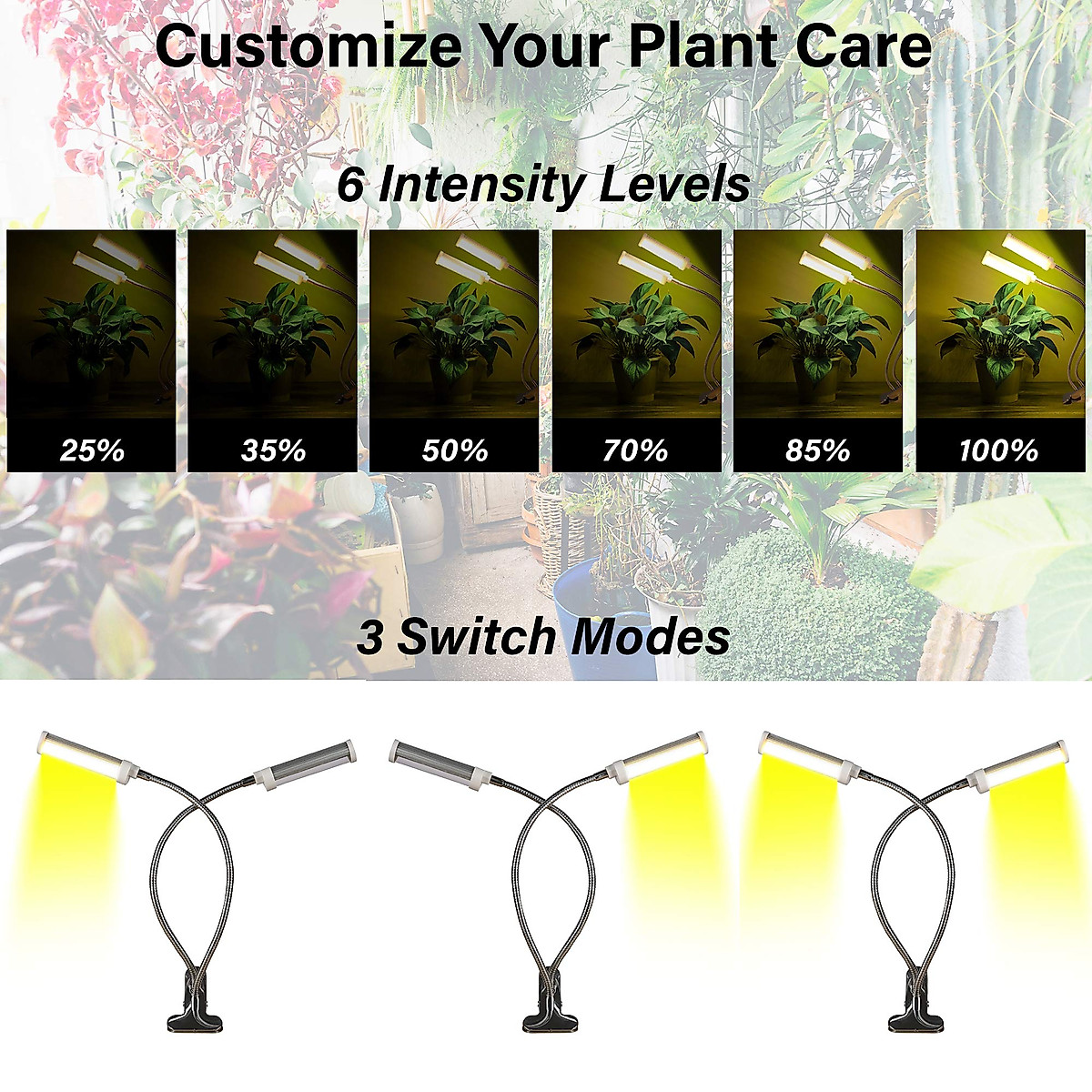 Brite Labs LED Grow Lights for Indoor Plants & Seedlings, Dual Head Plant Growing Lamps with 100 Full Spectrum Bulbs, Auto On Off Timer, Adjustable Gooseneck Arms, Desk Clip On, Dimmable Switch Modes