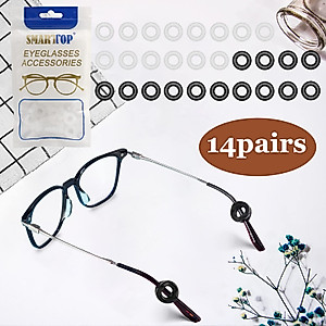SMARTTOP 14 pairs Eyeglass Ear Grips Sleeve Holder-Eyeglasses Ear Hooks-Comfort Anti-Slip glasses ear grip-For Kids and Adults Sunglasses, Reading Glasses,Sport Eyewear(Black&Clear)