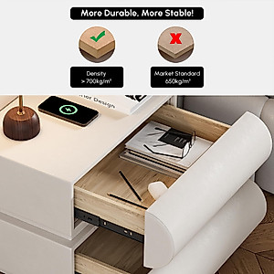 homary Smart Nightstand Modern White Leather Nightstands with Wireless Charger Bedside Table with 2 Drawers for Bedrooms Living Rooms Offices
