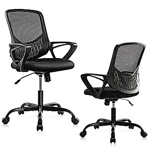JHK Ergonomic Office Home Desk Mesh Fixed Armrest, Executive Computer Chair with Soft Foam Seat Cushion and Lumbar Support, Black