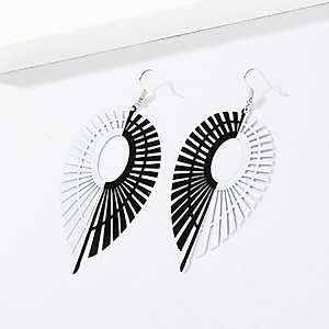 TIANHONGYAN Unique Metal Hollow Personality black and white symmetry Leaf Earrings Bohemian Lightweight leaf Dangle Drop Geometric Earrings for Women Charm Jewelry gift (leaf)