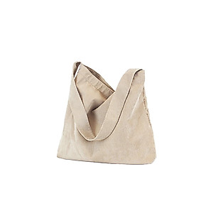 Women/Girls Corduroy Large Capacity Tote Bag Shoulder Bag Fashion Hobo Bag Casual Shopping Bag Handbag khaki