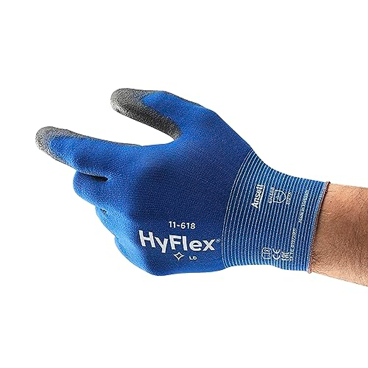 Ansell HyFlex 11-618 Nylon Light Duty Multi-Purpose Glove with Knitwrist, Abrasion/Cut Resistant, Size 6, Blue (Pack of 12 Pair)