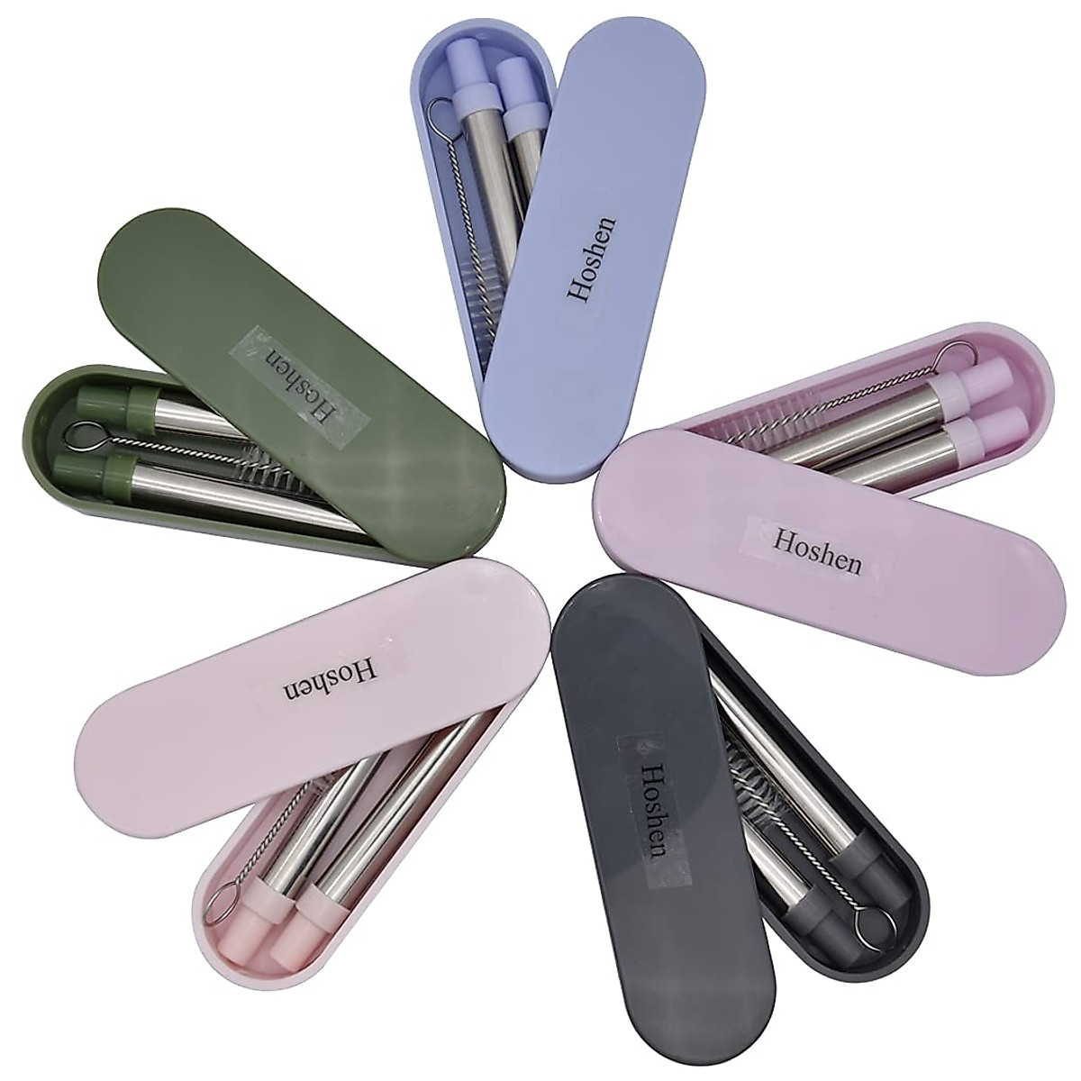 Hoshen Stainless Steel Portable Telescopic Straw, Two-In-One Detachable Telescopic Straw, Detachable, Reusable Straw With Shell, With Cleaning Brush - Deep Pink