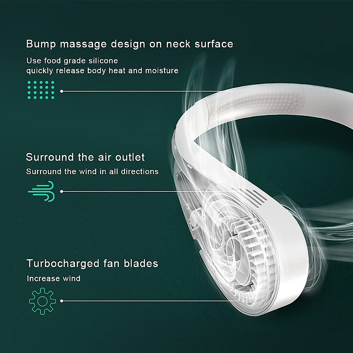 HUAYU, Personal Fan Neck, Neck Fans Portable Rechargable Prime, Portable Neck Fan Rechargeable, USB Powered Fan, 3 Speeds Hands free Neck Fan for Sporting and Outdoor activities (White&Pink)