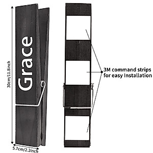 Ladenk 12 Inch Jumbo Clothespins Personalized Custom Name Wooden Clothespins Bathroom Towel Holder Laundry Room Hook (Gray)