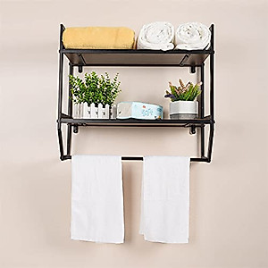 DSONGYEED Bathroom Shelf with Towel Bar Wall Mounted Towel Rack Rusticbathroom Towel Rack, 2 Tier Shelf Storage Organizer for Living Room, Kitchen, Bedroom