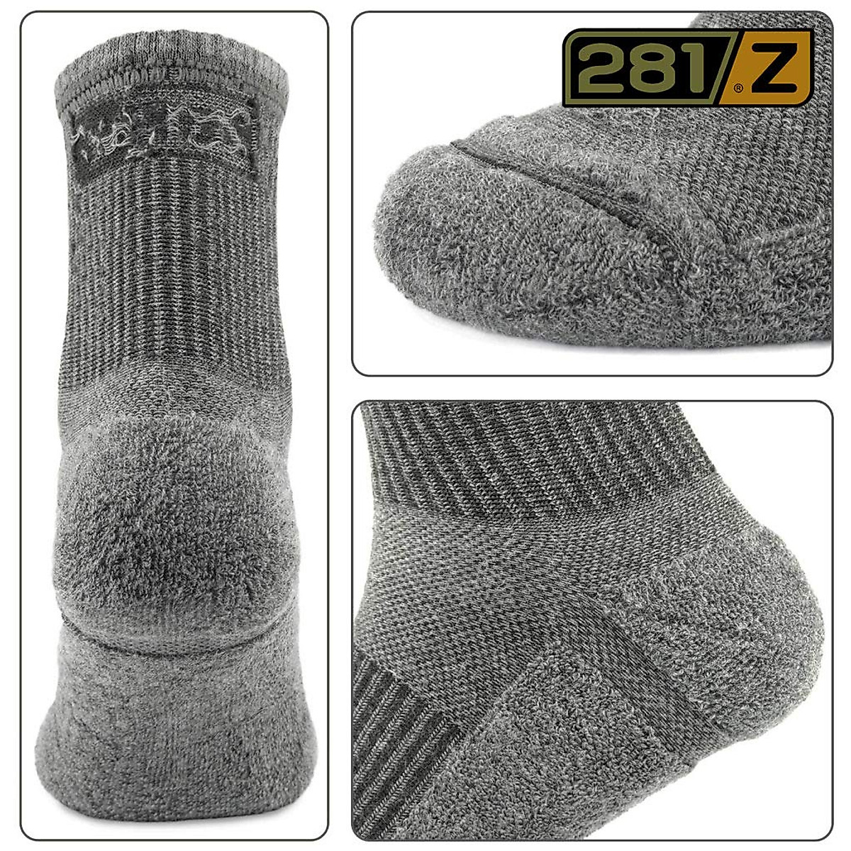 281Z Military Cotton Micro Crew Boot Socks - Cushioned Sole - Moisture Wicking - Odor Resistant - Hiking Trekking Outdoor (Dark Grey X-Small 4 Pairs)