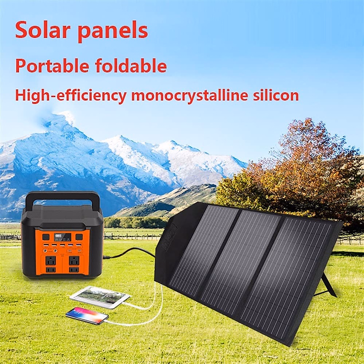 60W Solar Panel, Foldable Solar Panel, High-Efficiency Monocrystalline Silicon, Portable Outdoor Energy Storage Power Station for Battery Charging, Boat, RV, Travel