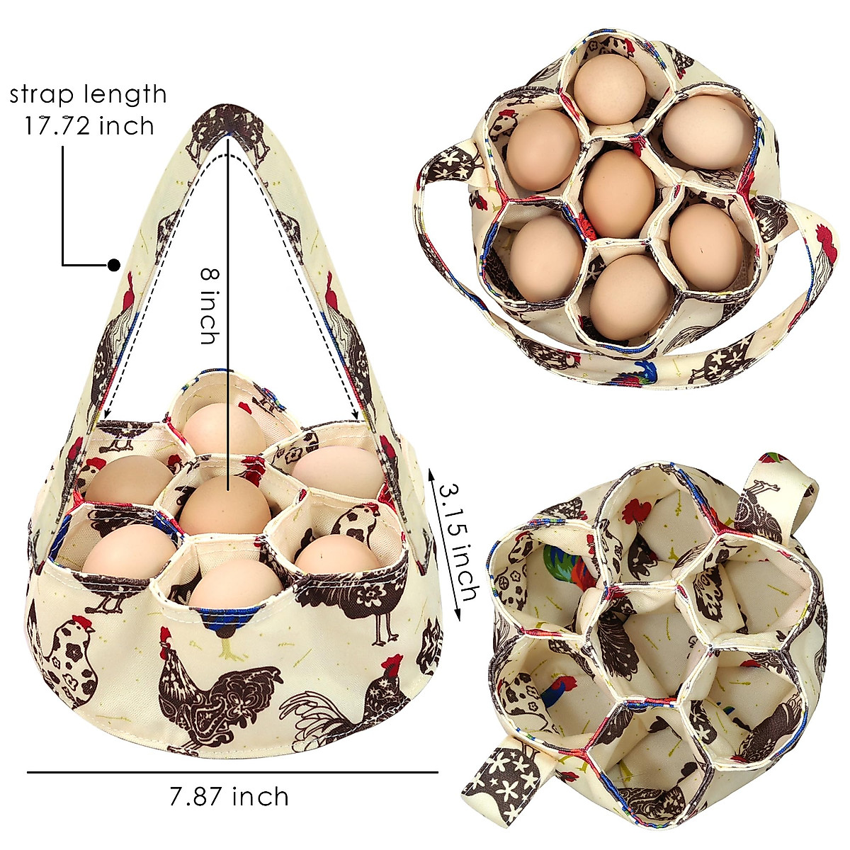 ETIUC Eggs Collecting Basket with 7 Pouches Eggs Gathering Basket Canvas Egg Bags for Fresh Eggs Collecting Eggs Holder Bags for Chicken Hen Duck Goose Eggs Farmhouse Henhouse Garden (1pc Basket)