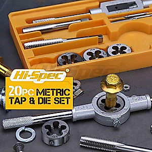 Hi-Spec 20 Piece Metric Tap & Die Set - Complete M3 to M12 Fine & Coarse Tools to Cut, Chase and Thread with Wrench Accessories in a Tray Case