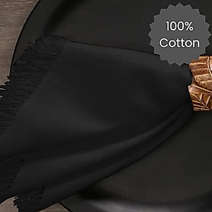 Cotton Clinic Cloth Dinner Napkins Fringes – Perfect Everyday Use Table Napkins – Soft Durable Washable – Ideal for Party Wedding Christmas Easter – Set of 12-20x20 inches Black Napkins