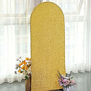 Efavormart 6ft Shiny Gold Spandex Fit Round Top Backdrop Frame Stand Cover, 2-Sided Metallic Sparkly Wedding Arch Cover