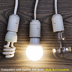 Plug in Hanging Light Kit, Retro Hanging Lights with Plug in Cord, E26 E27 Industrial Pendant Light Fixture, 9.8 FT Cord with On/Off Switch Hanging Lamp for Living Room Bedroom 2 Pack (White)